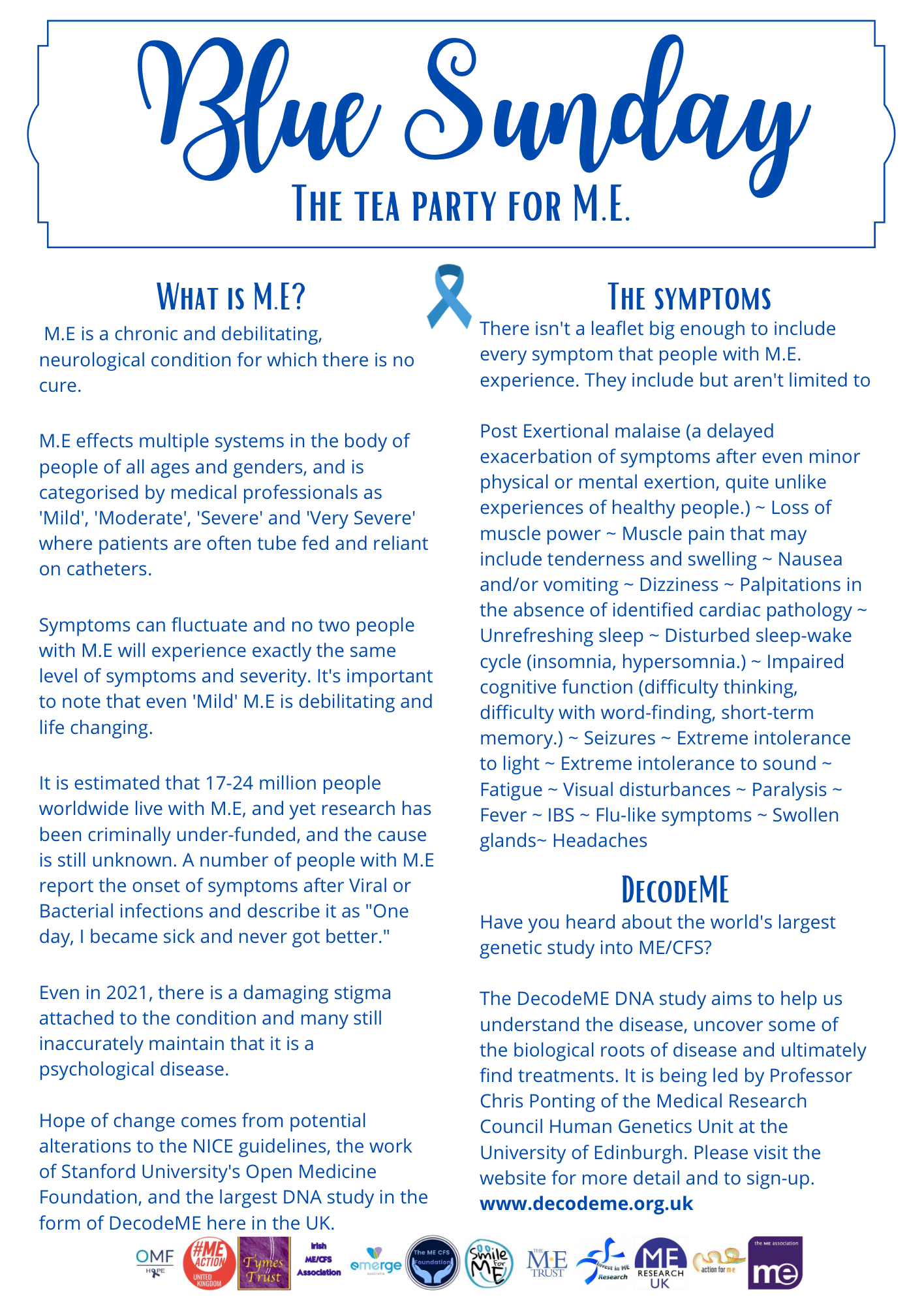 Printable leaflet for ‘Blue Sunday’ 2021 – 'M.E. myself and I' by Anna ...